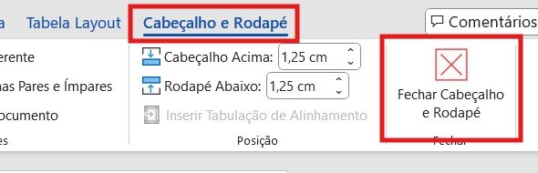 Modelo de cabeçalho e rodapé no Word