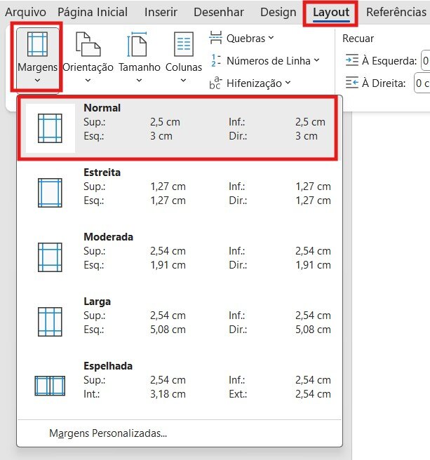 Modelo de cabeçalho e rodapé no Word