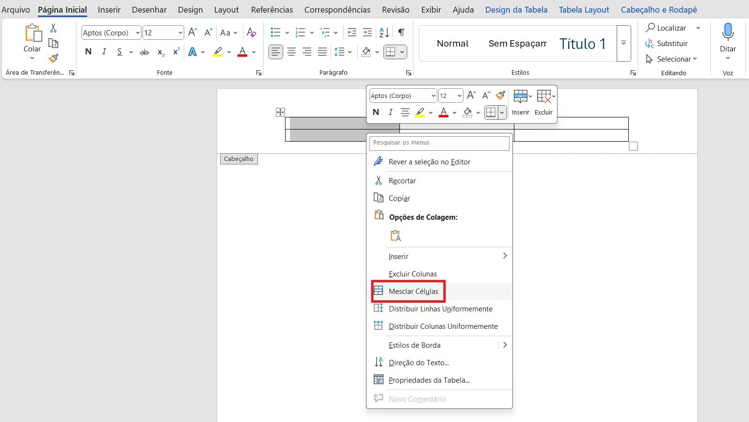 Modelo de cabeçalho e rodapé no Word
