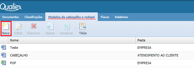 Modelo de cabeçalho e rodapé no Word